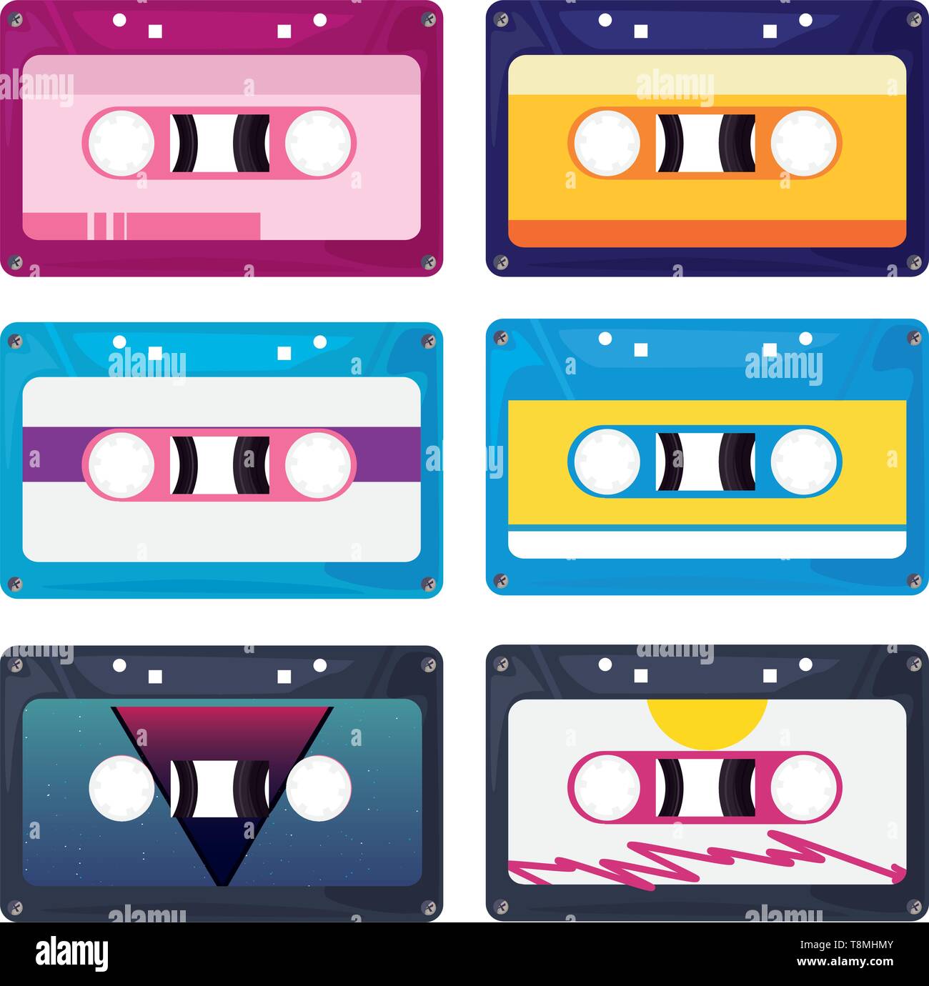cassette tapes music rainbow retro 80s style vector illustration Stock ...