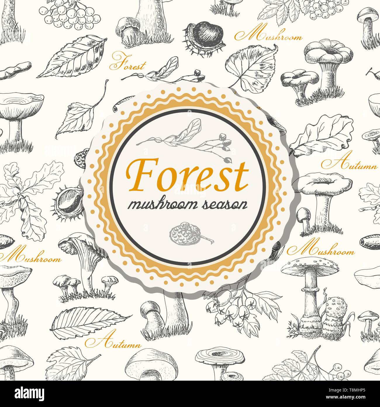 Vector background with forest plants and mushrooms. Vector illustration ...