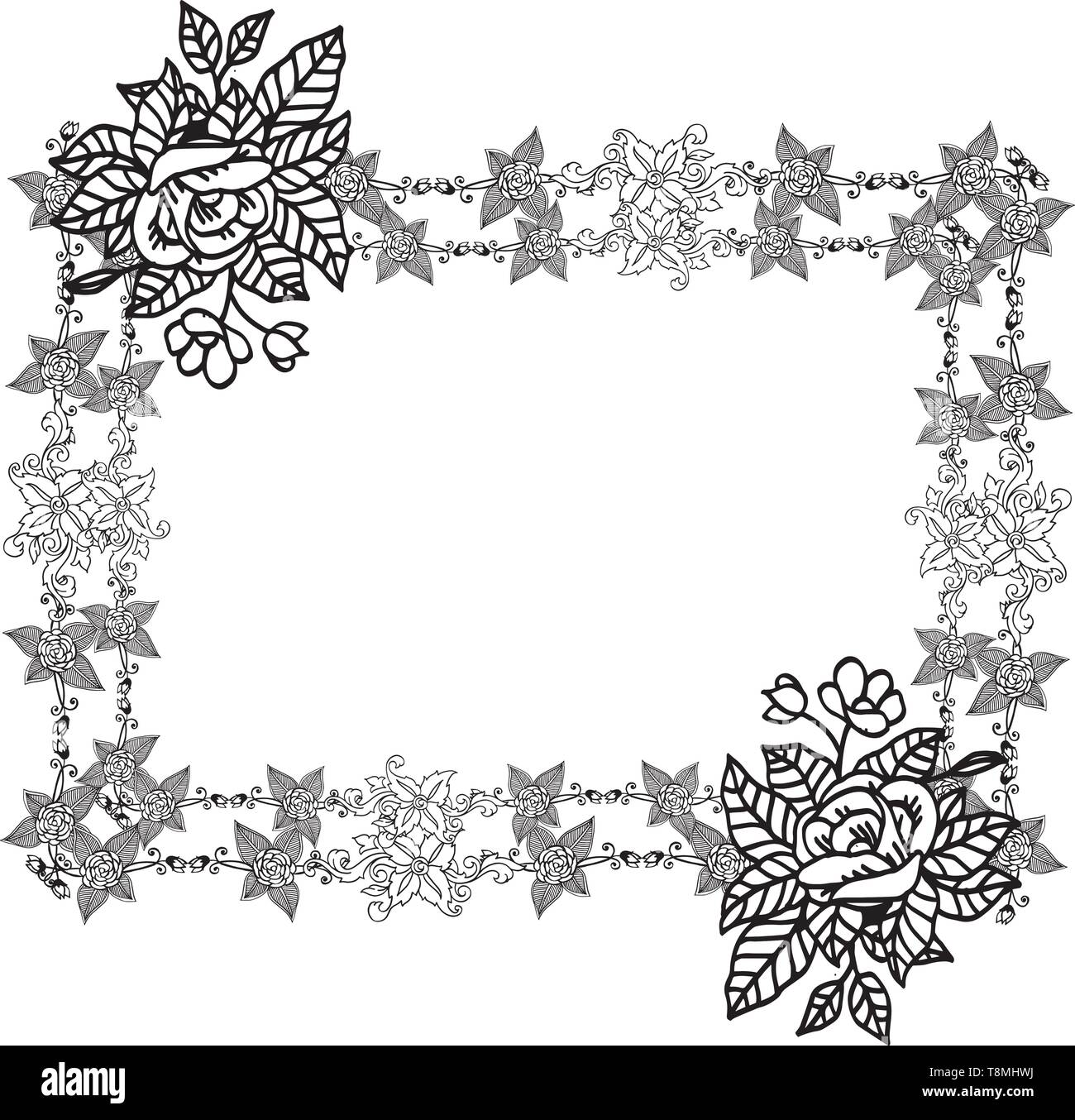 Vector illustration beautiful flower frame with design hand drawn Stock ...