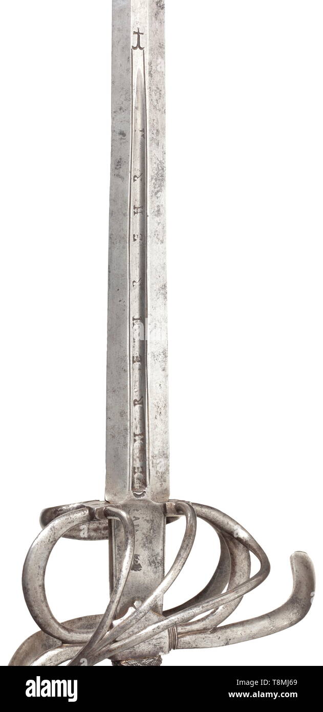 A heavy German sword, circa 1580 Double-edged blade of flattened ...