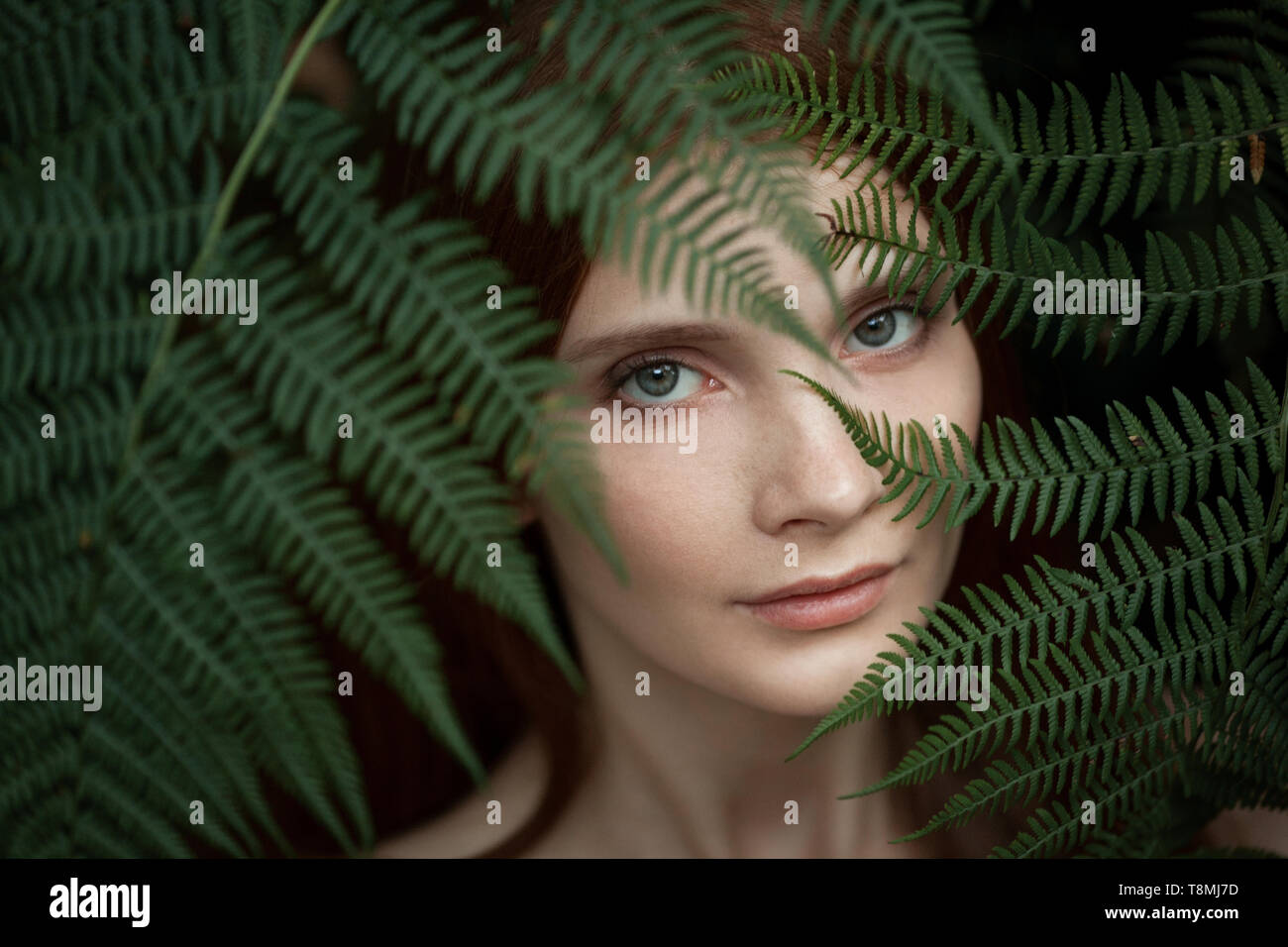 Portrait of a girl in a fern Stock Photo - Alamy