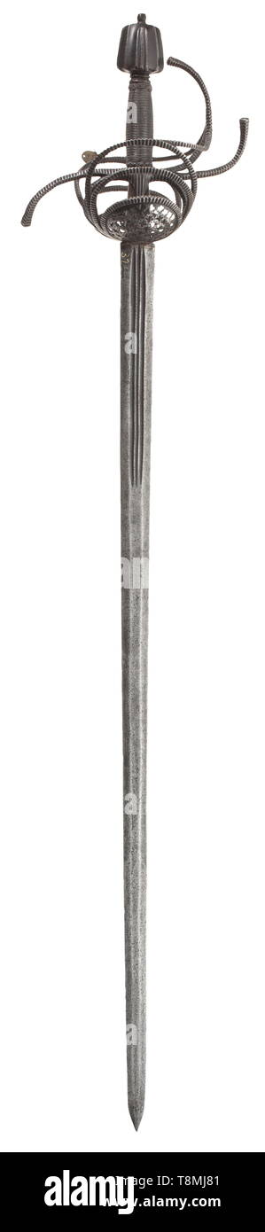 A heavy German Pappenheim rapier, circa 1620 Sturdy, double-edged blade ...
