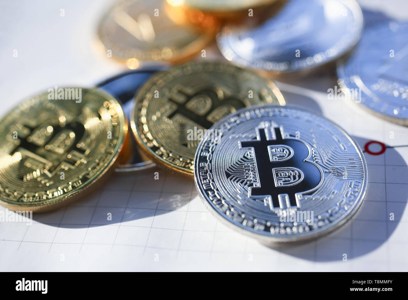 Bitcoin golden physical coin illustration hi-res stock photography and ...