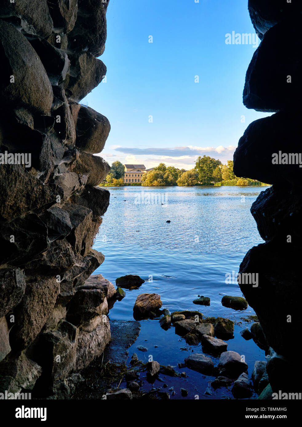 View from the grotto onto Lake Schwerin. Mecklenburg-Vorpommern ...