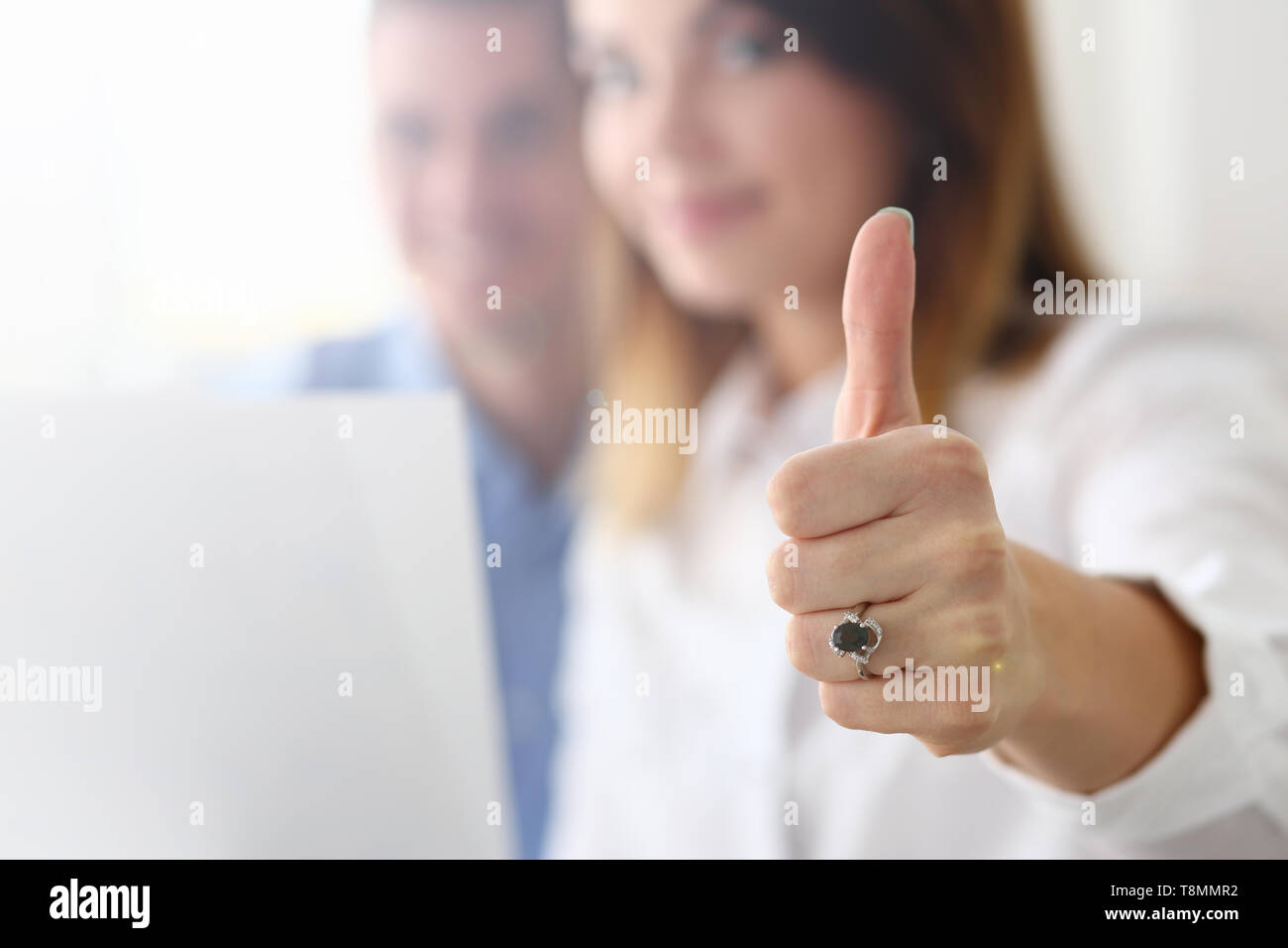 Female hand showing ok or approval sign with thumb Stock Photo - Alamy