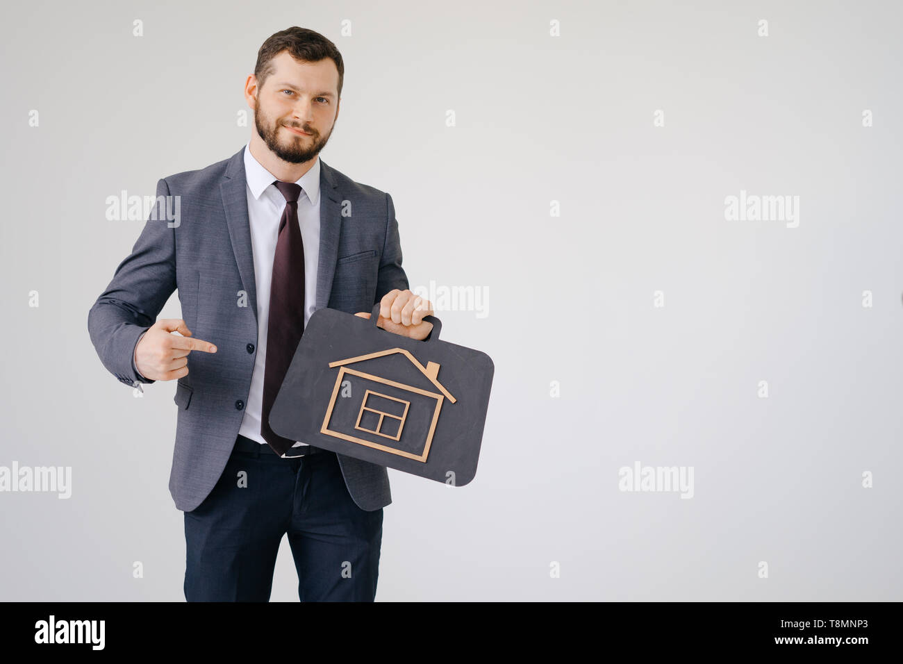 Businessman in suit portrait hold briefcase in hand Stock Photo - Alamy