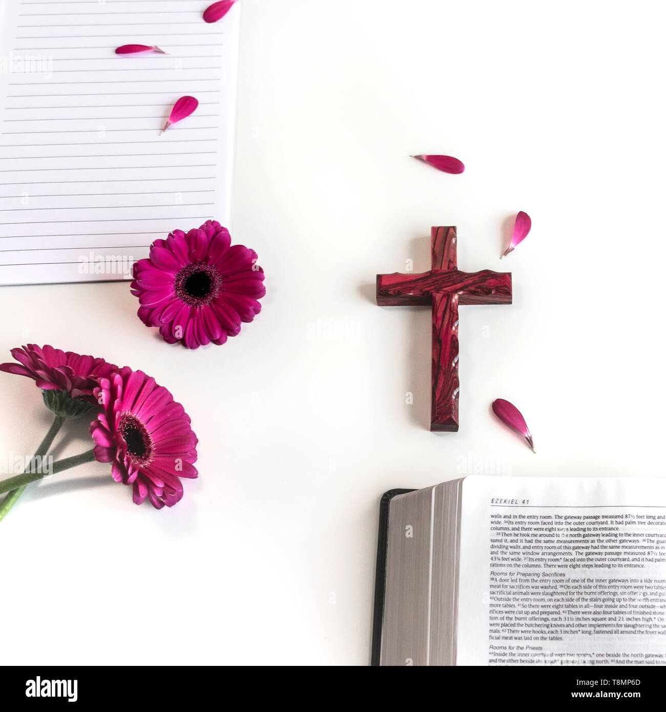 Open Bible With Cross And Flowers