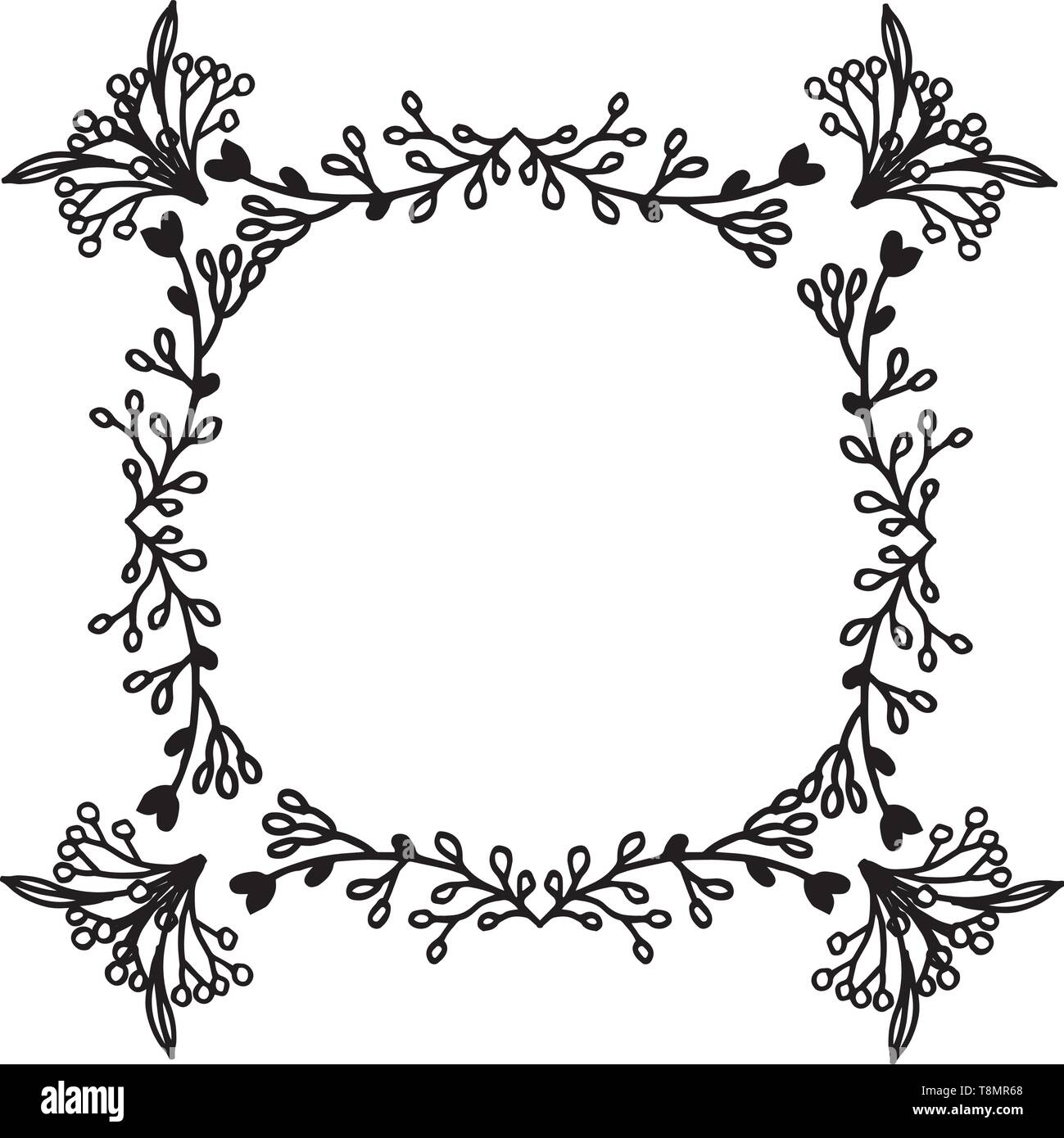 Vector illustration drawing flower frame with elegant style hand drawn ...