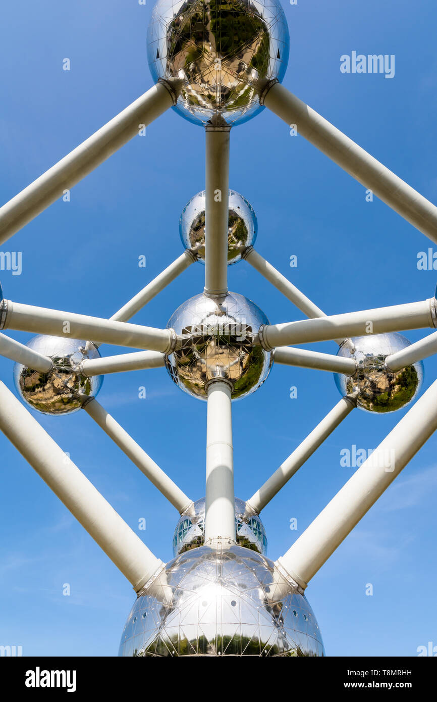 Symmetrical view from below of the Atomium in Brussels, Belgium ...