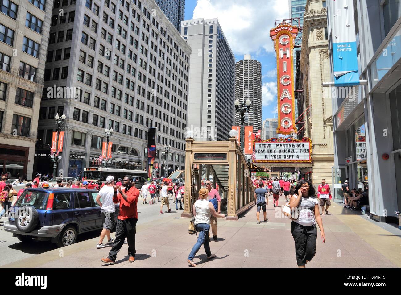 CHICAGO, USA - JUNE 28, 2013: People walk past Chicago Theatre in ...