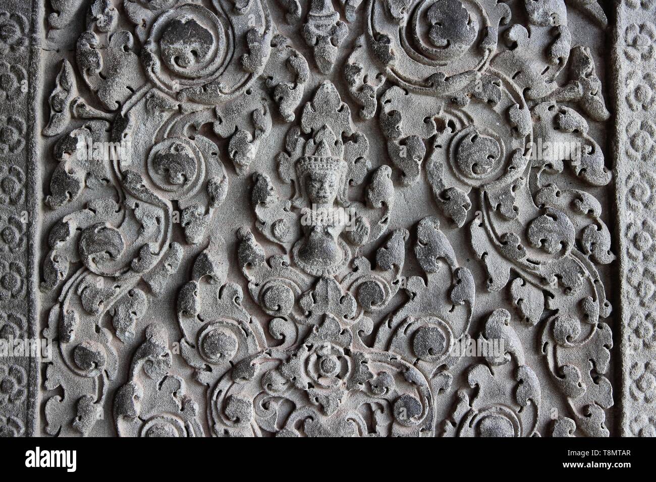 Angkor Wat stone carving artworks - Khmer temple in Cambodia. UNESCO ...