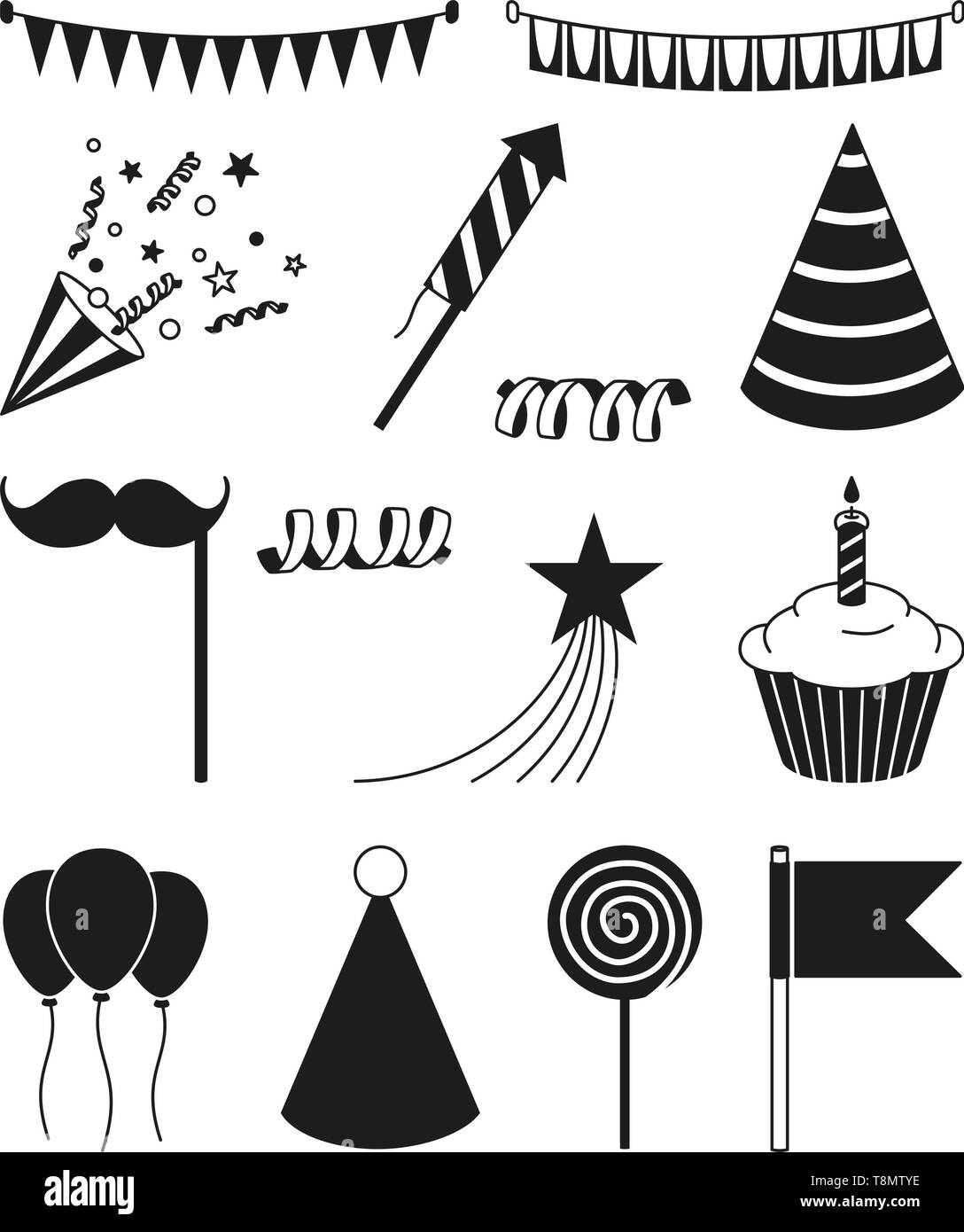 Black and white 14 party elements set Stock Vector Image & Art - Alamy