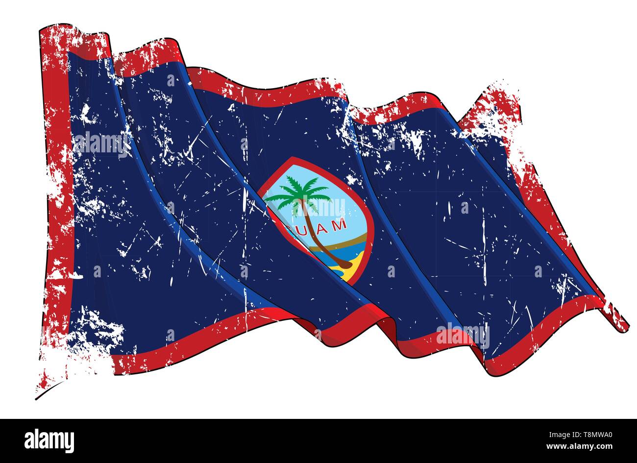 Vector Textured Grunge illustration of a Waving Flag of Guam. All ...