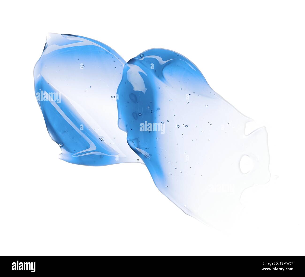 Transparent light blue smear of face cream isolated on white background ...