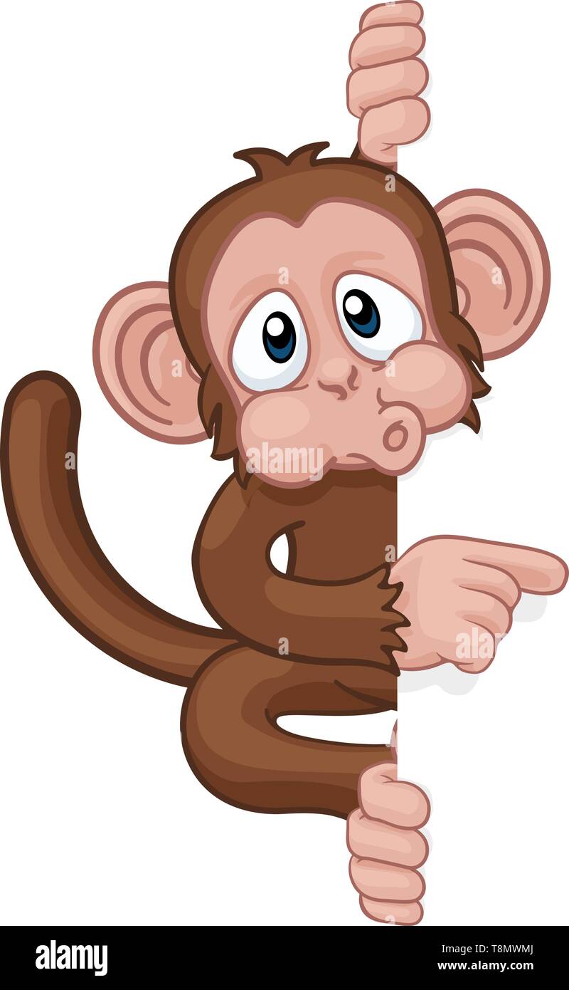 Monkey Cartoon Character Animal Pointing At Sign Stock Vector Image ...