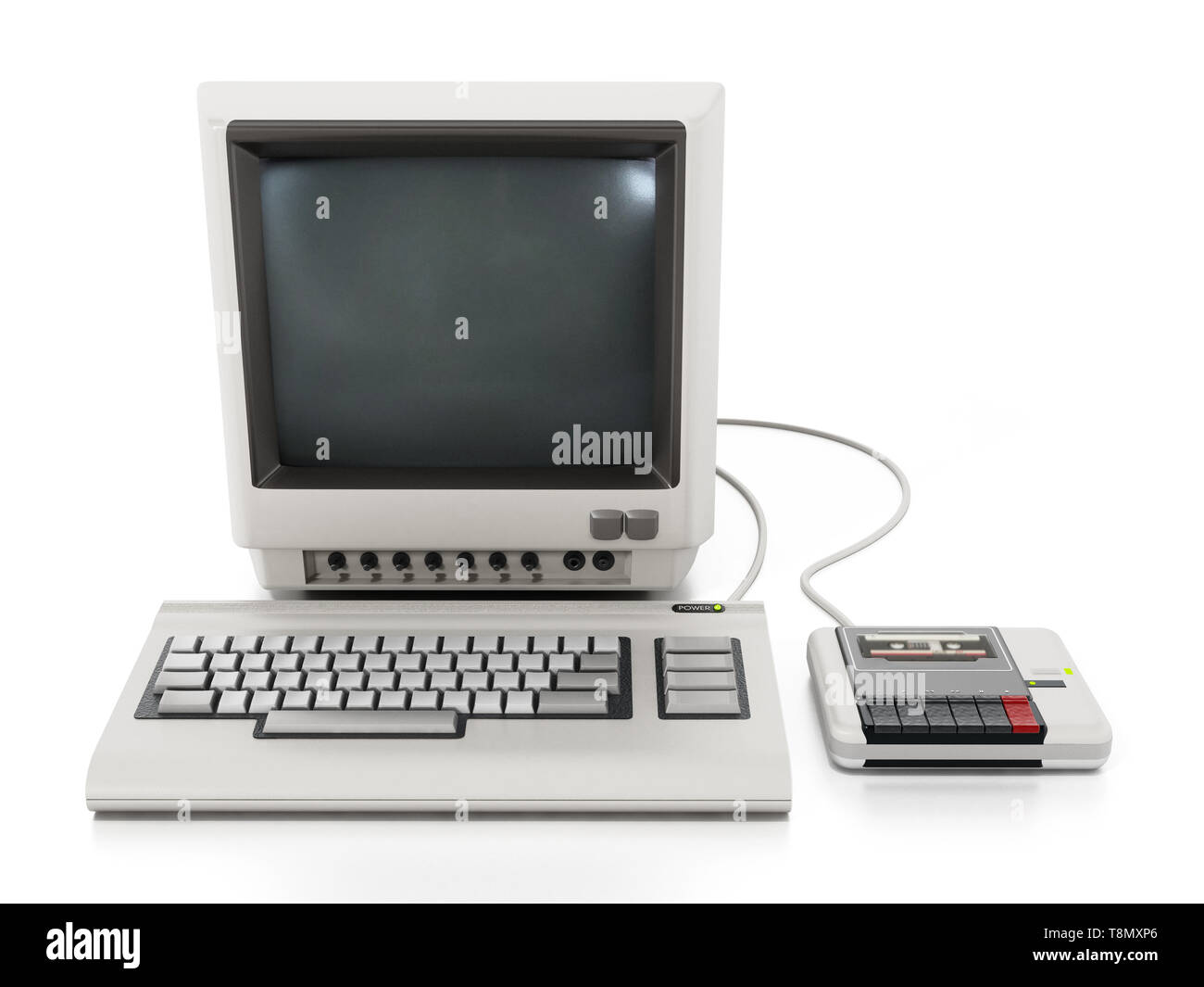 Vintage personal computer with cassette reader. 3D illustration Stock ...