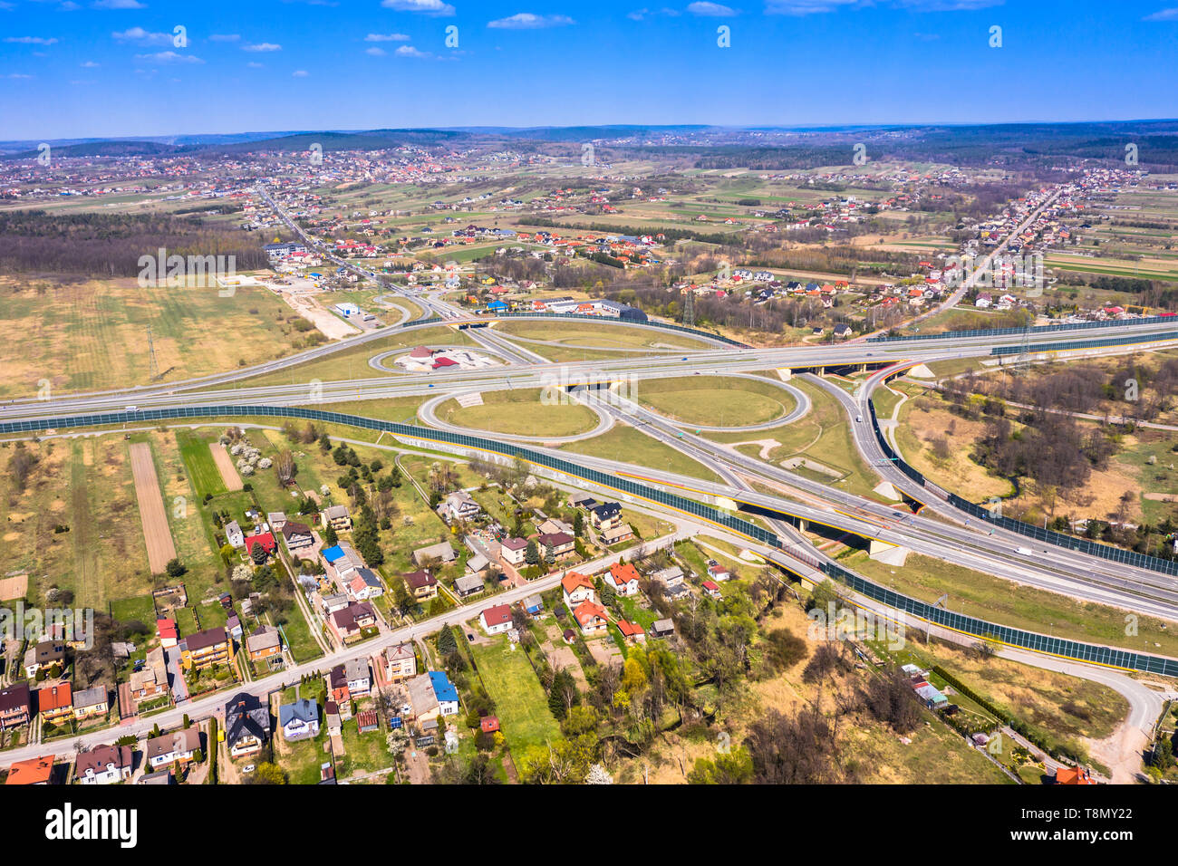 Aerial top view of the ring road, expressway looks like infinity sign ...