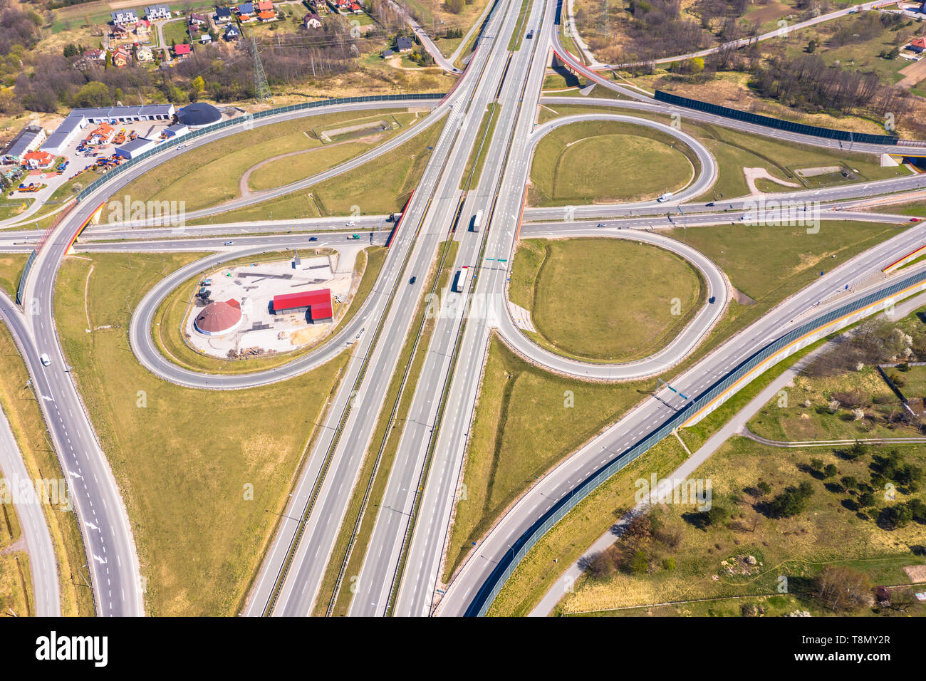Aerial top view of the ring road, expressway looks like infinity sign ...