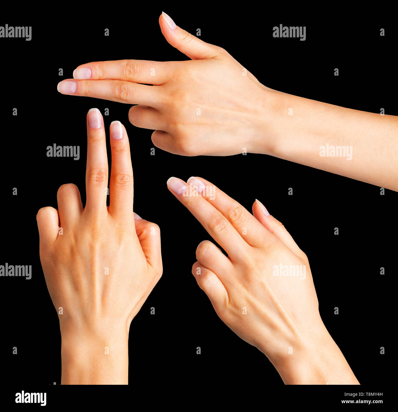 Female hand showing two fingers in the peace symbol Stock Photo - Alamy