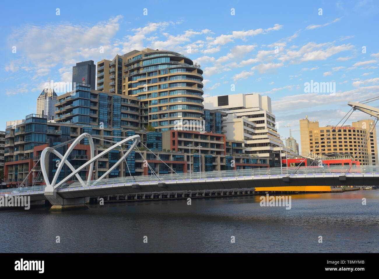 Pedestrian Seafarers Bridge connecting banks of Yarra River in ...