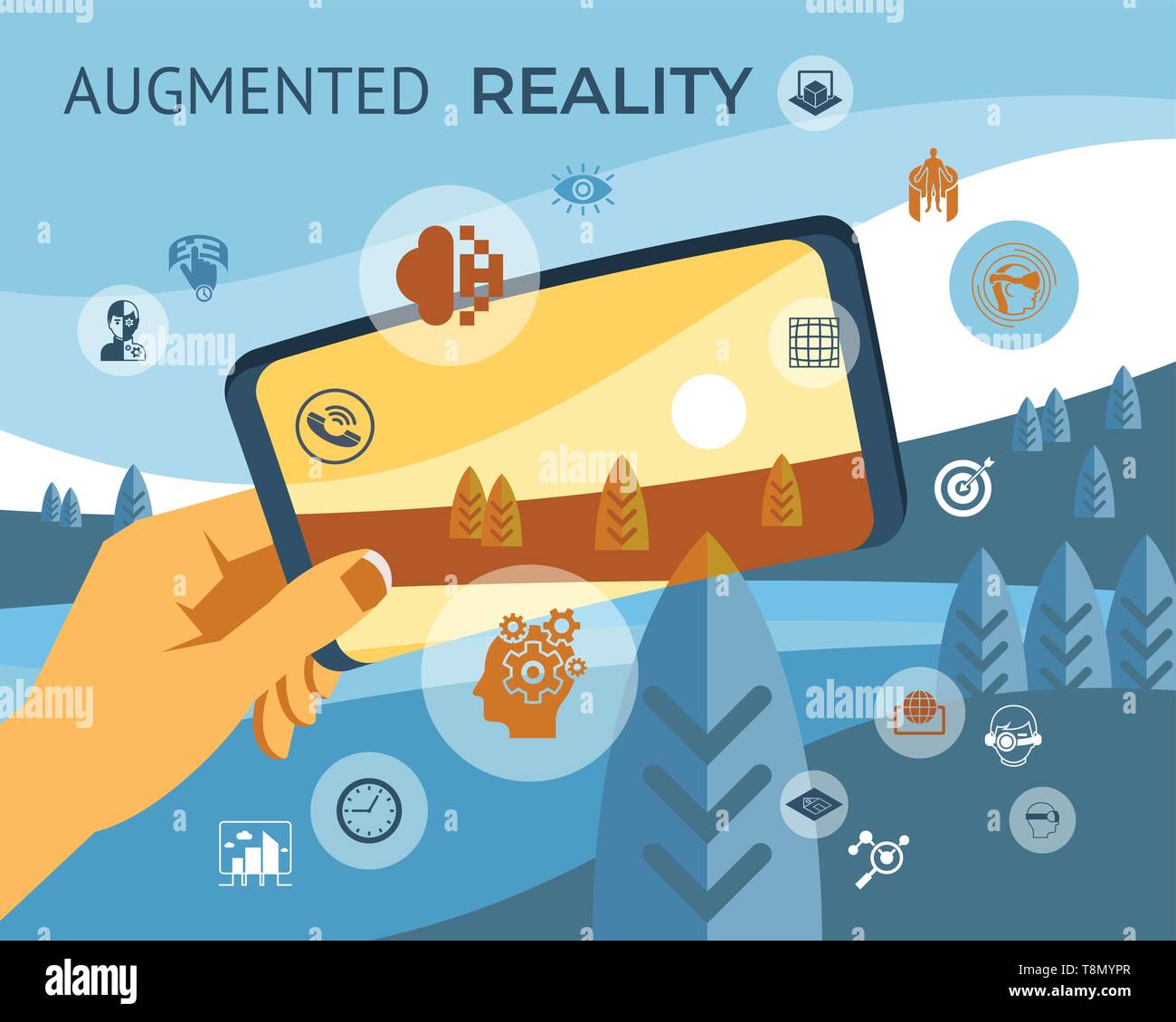 Augmented reality technology icons infographics collection, digital ...