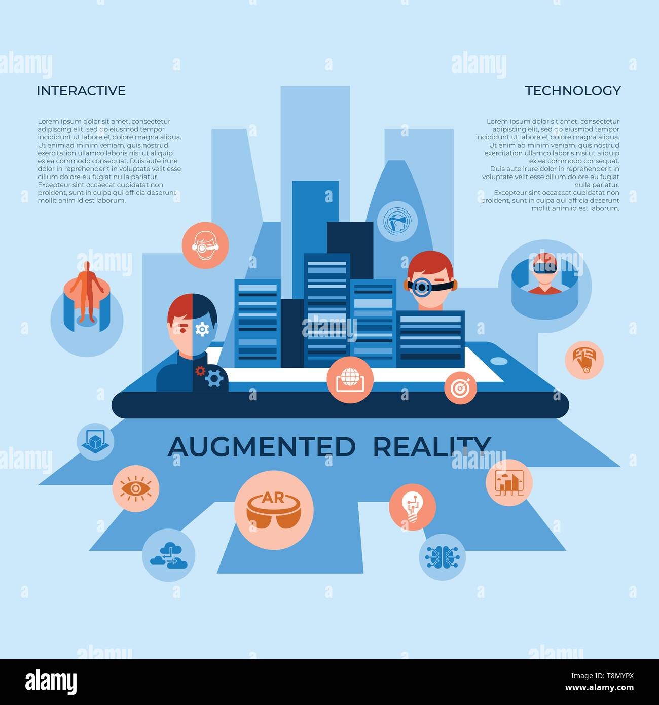 Augmented reality technology icons infographics collection, digital ...