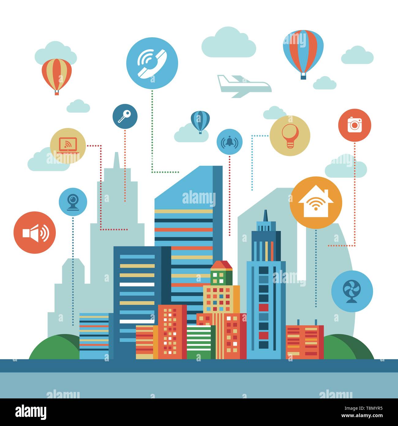 Smart city technology icons infographics collection, digital vector ...