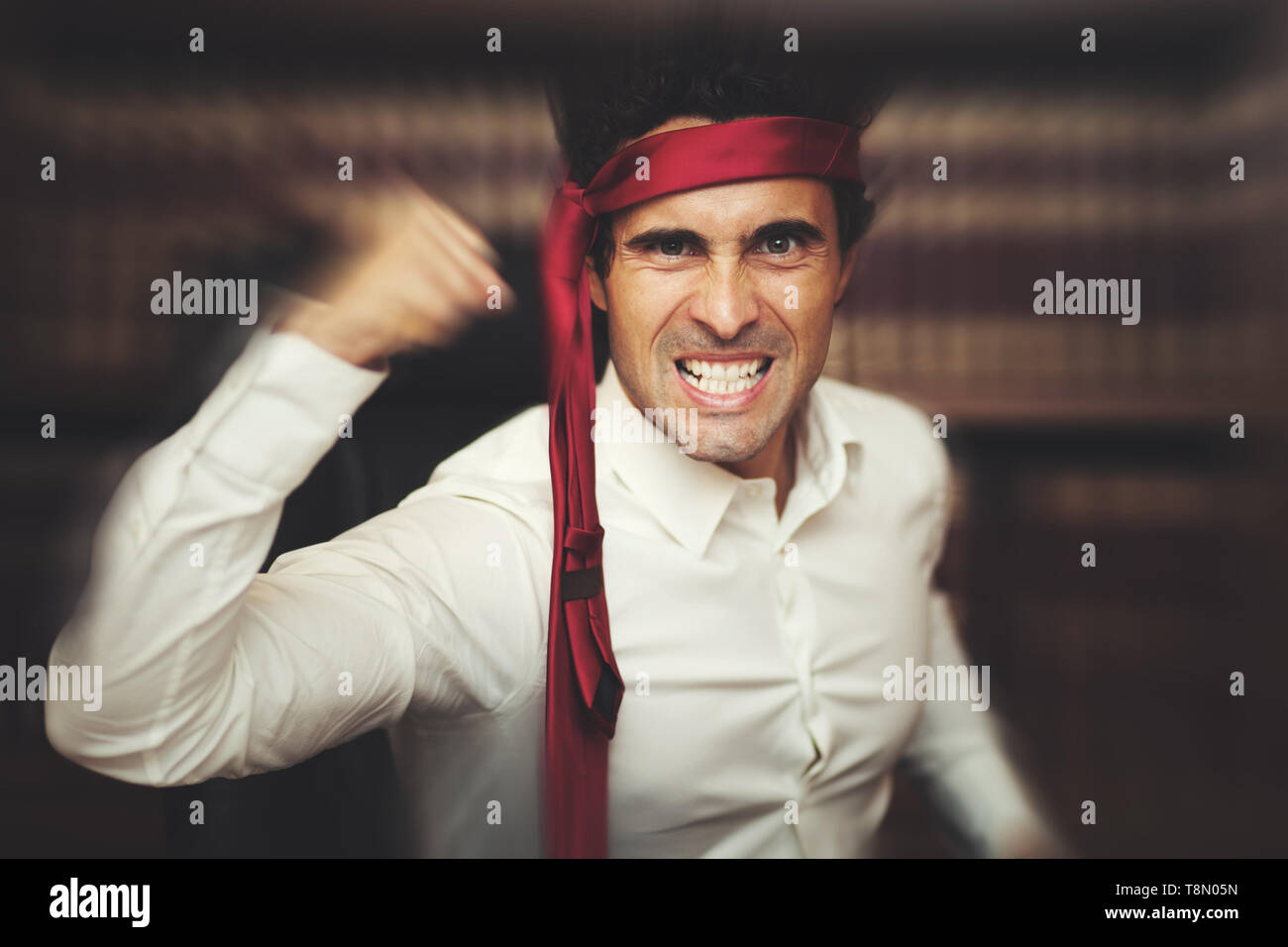 Businessman defending himself Stock Photo - Alamy