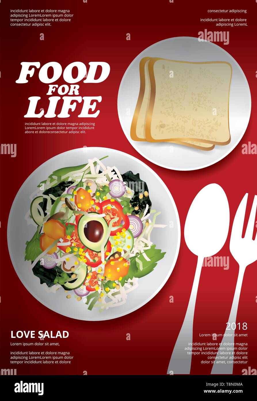 Vegetable Salad Food, Apple and Bread Poster Design Vector Illustration ...