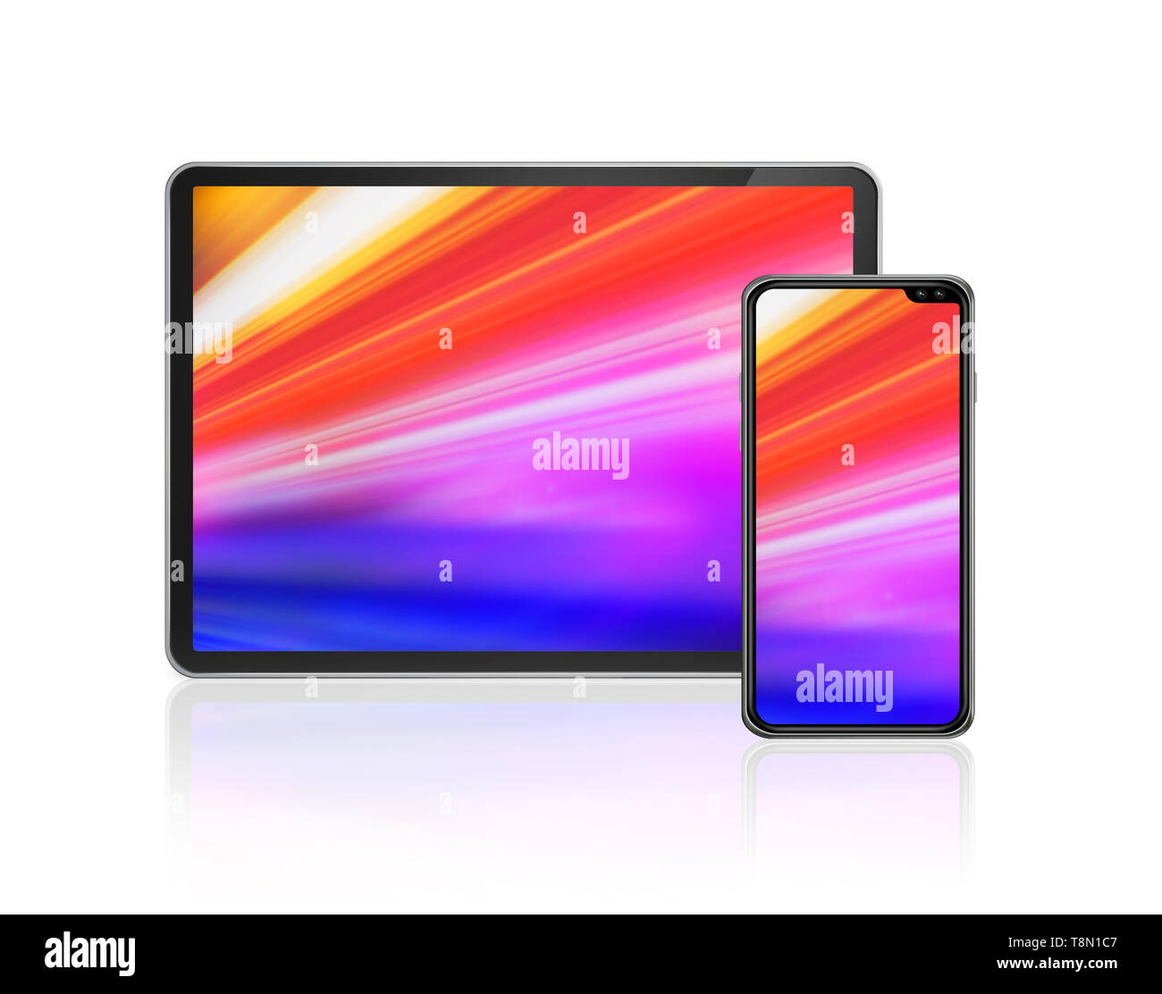 Tablet and mobile phone set mockup isolated on white background with ...