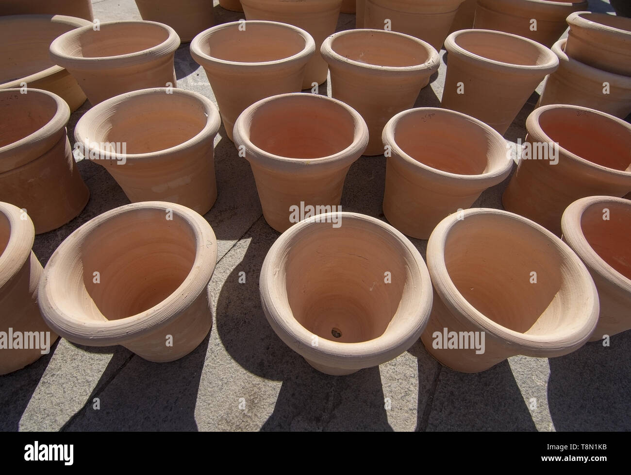 Nice newly made terracotta earthenware pots from above in Mallorca ...
