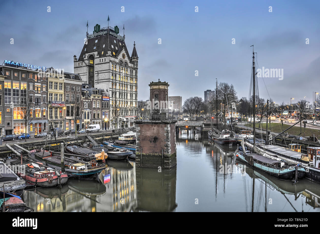 Rotterdam, The Netherlands, December 22, 2016: View across Wijnhaven ...
