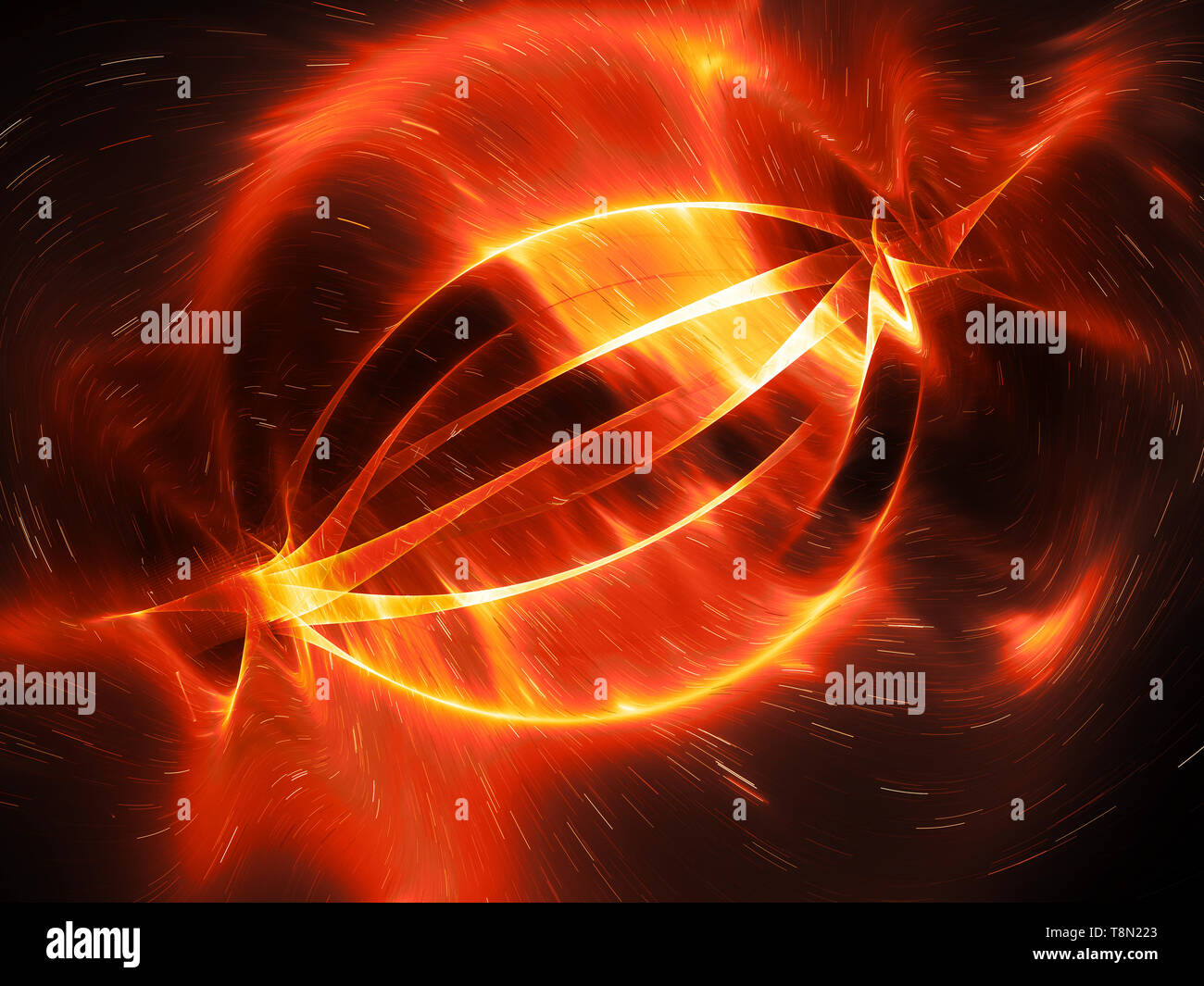 Fiery glowing energy strings in space, computer generated abstract background, 3D rendering ...