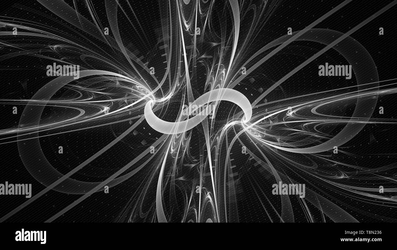 Glowing loops design, computer generated abstract intensity map, black and white, 3D rendering ...
