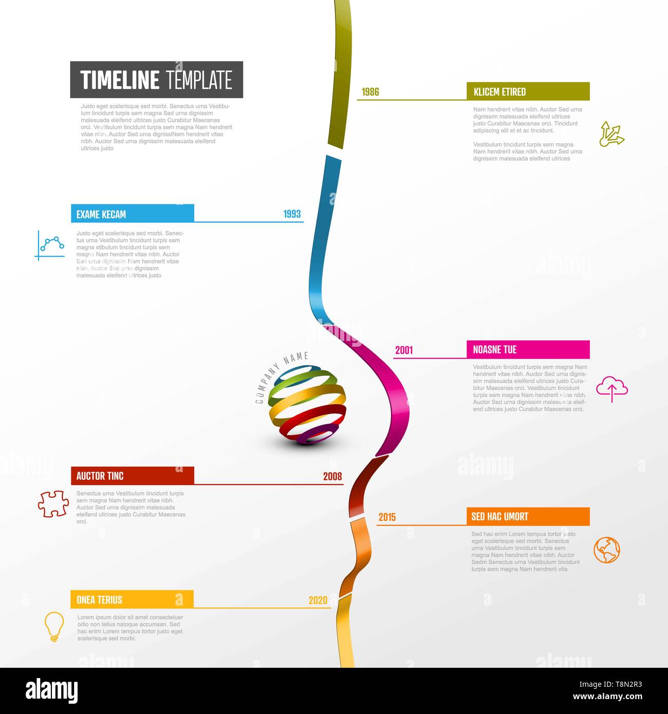 Vector Infographic vertical timeline report template with 3d colored ...