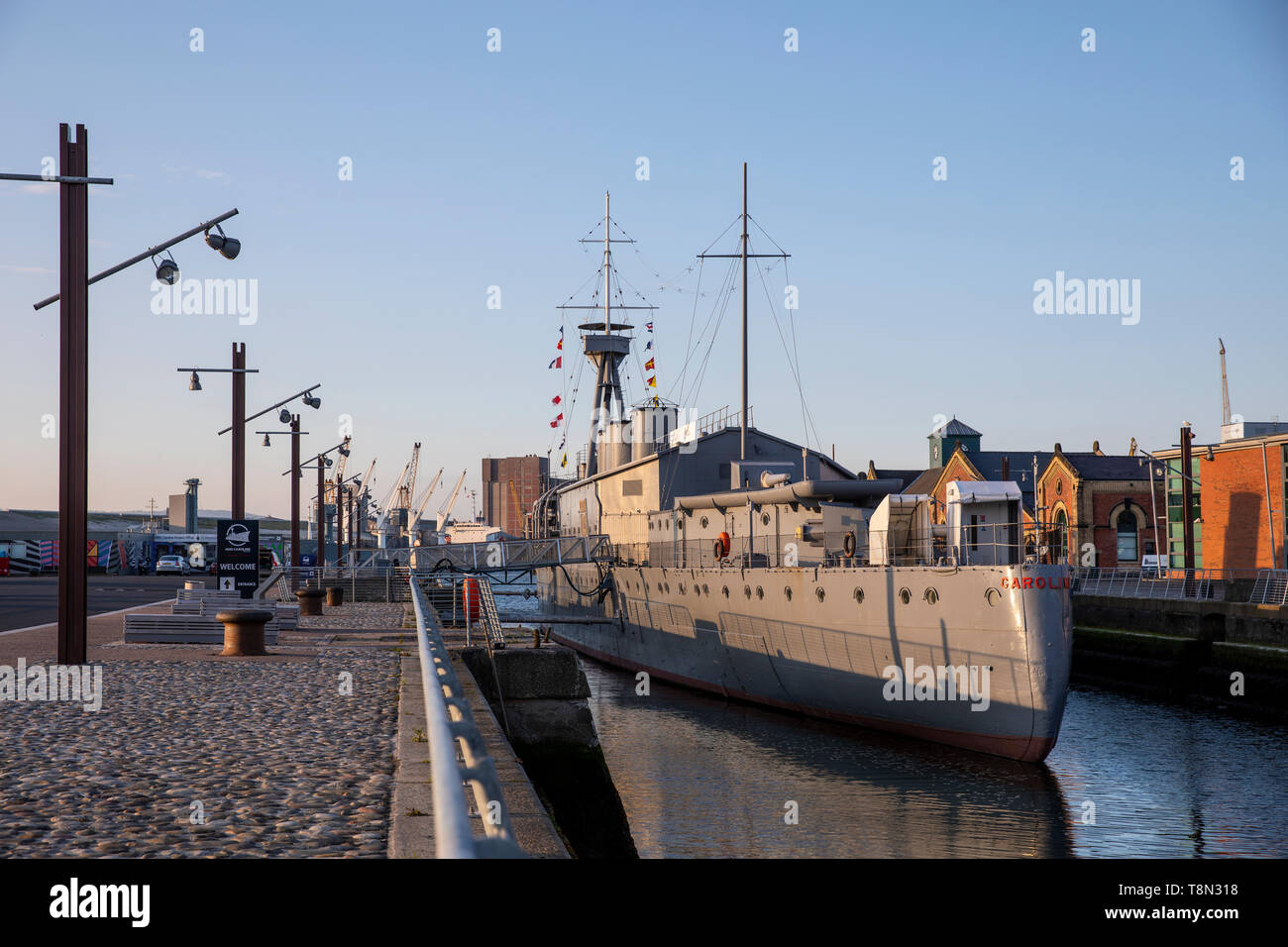 The WW1 ship HMS Caroline, Alexandra Dock, Belfast, Titanic Quarter ...