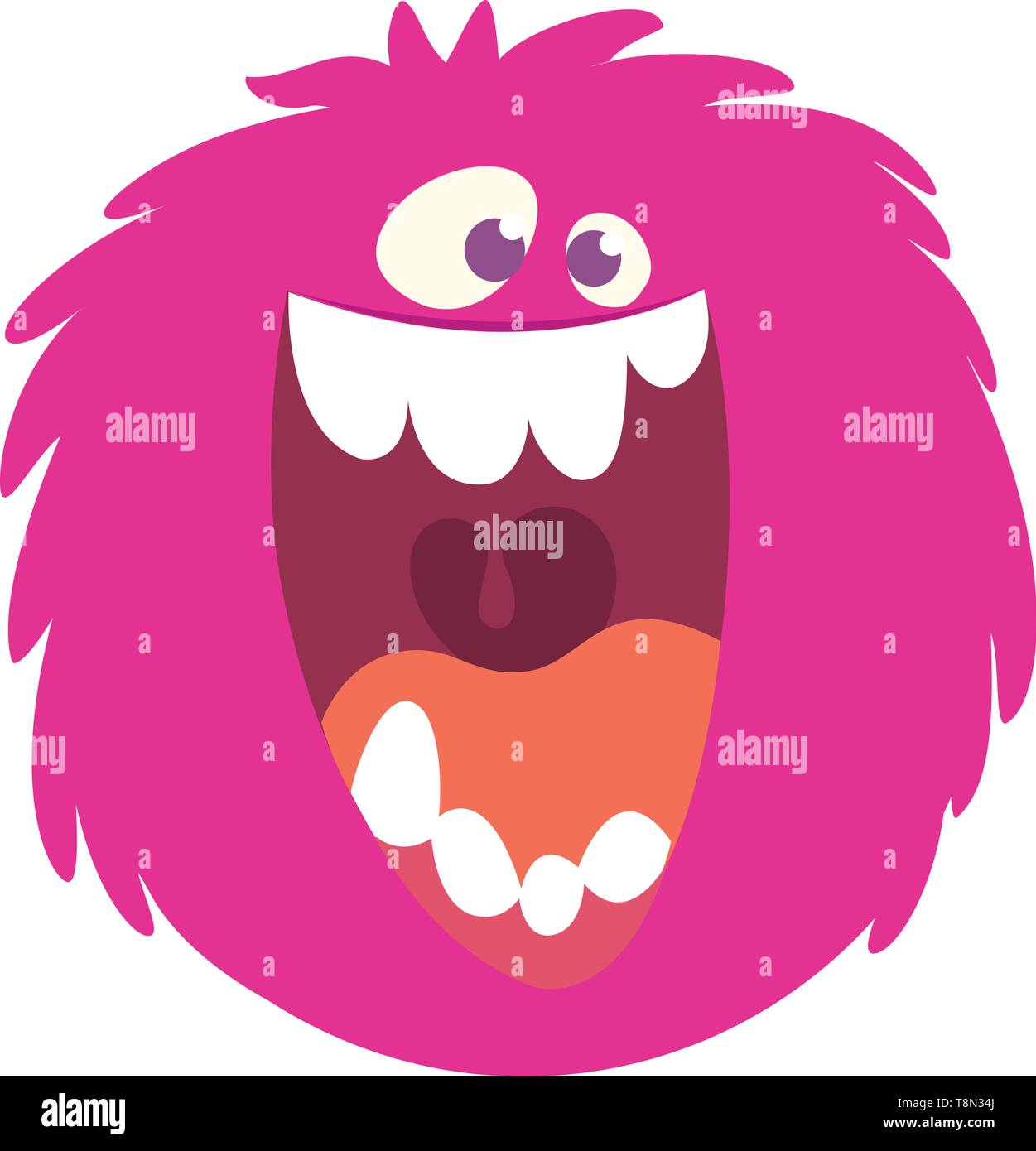 Happy Cartoon Pink Monster Head Smiling With A Big Mouth Vector