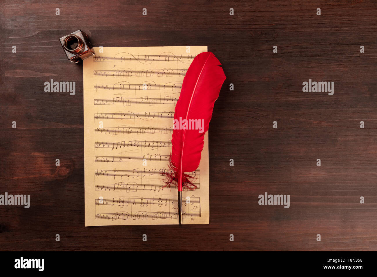 An overhead photo of a piece of sheet music, shot from the top on a ...