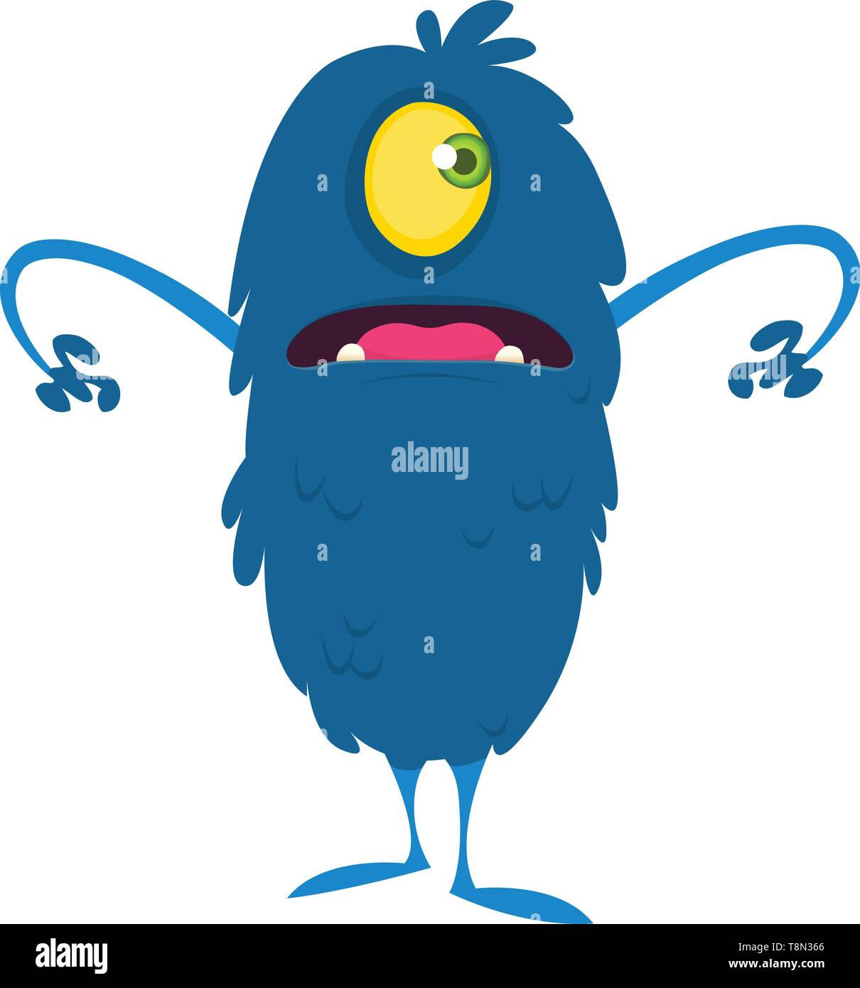 Happy cartoon one eyed monster. Vector illustration of funny monster ...