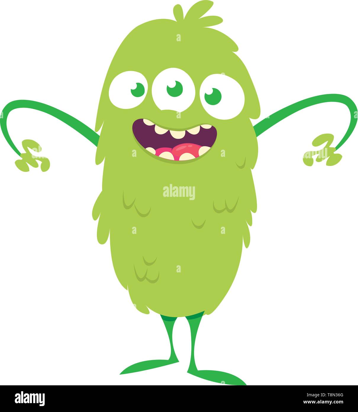 Happy cartoon three eyed monster. Vector illustration of funny monster ...