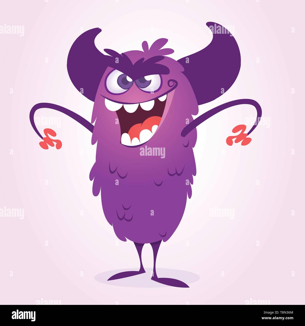 Angry cartoon horned monster. Vector illustration of funny monster ...