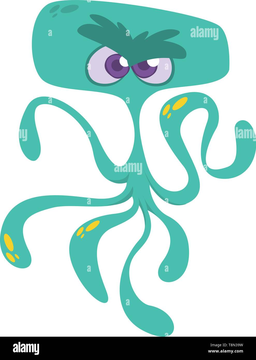 Angry cartoon monster alien with tentacles. Vector Halloween ...