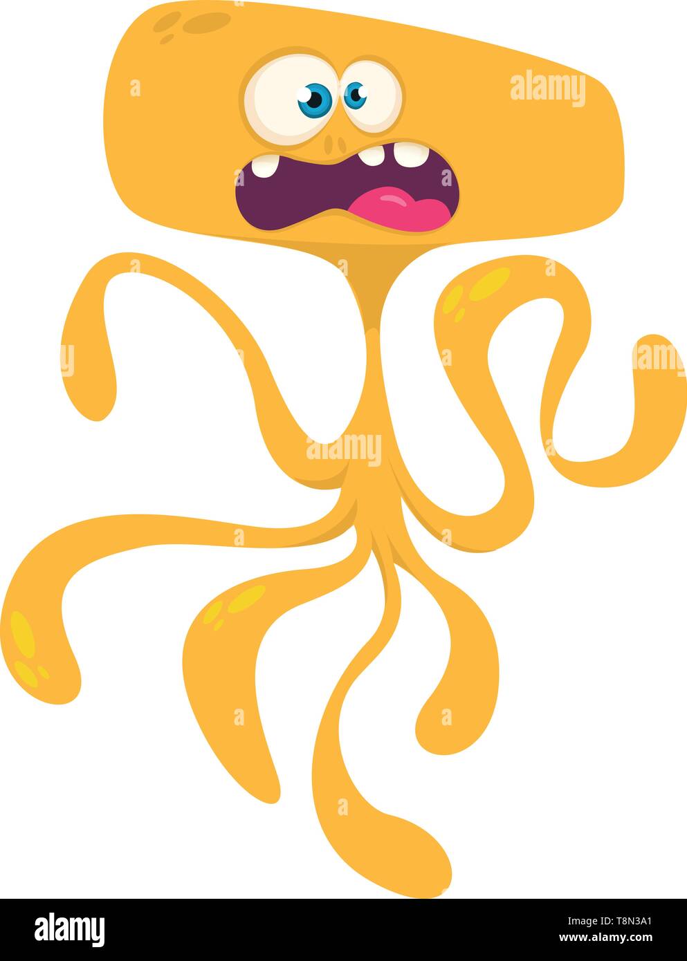 Angry cartoon monster alien with tentacles. Vector Halloween ...