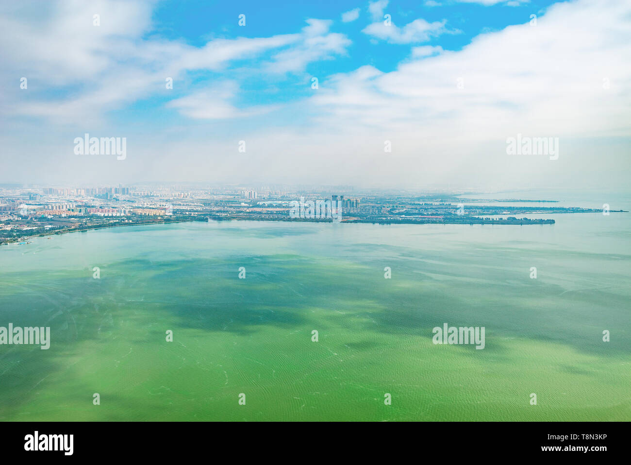 Aerial view of Dianchi lake by Kunming. China. View from West mountains ...
