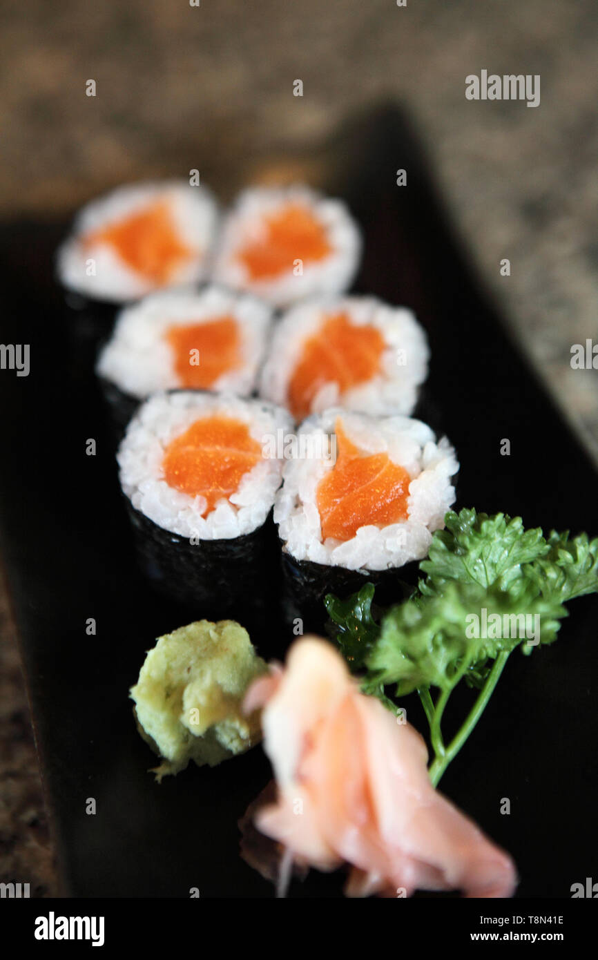 Salmon Maki sushi Stock Photo - Alamy