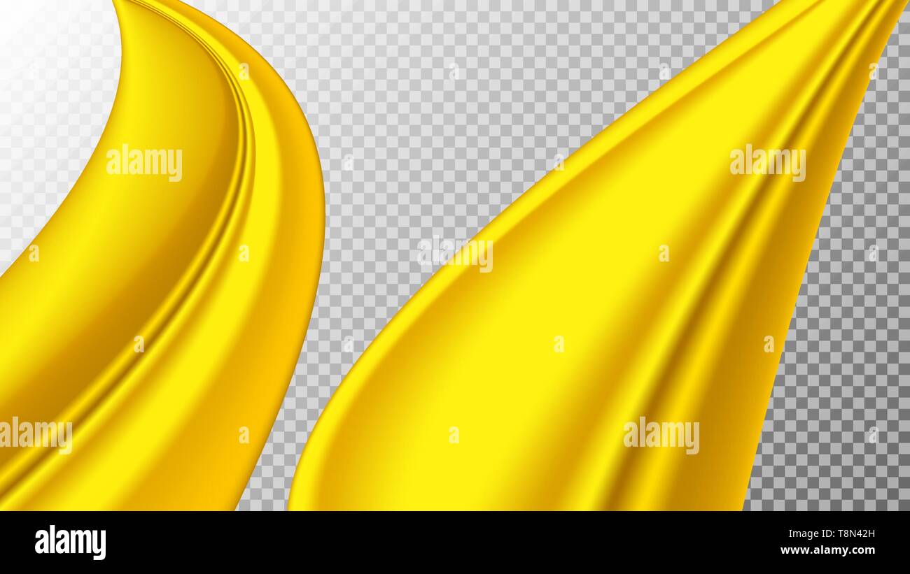 Vector realistic drapery of bright yellow fabric. Decorative folds of ...