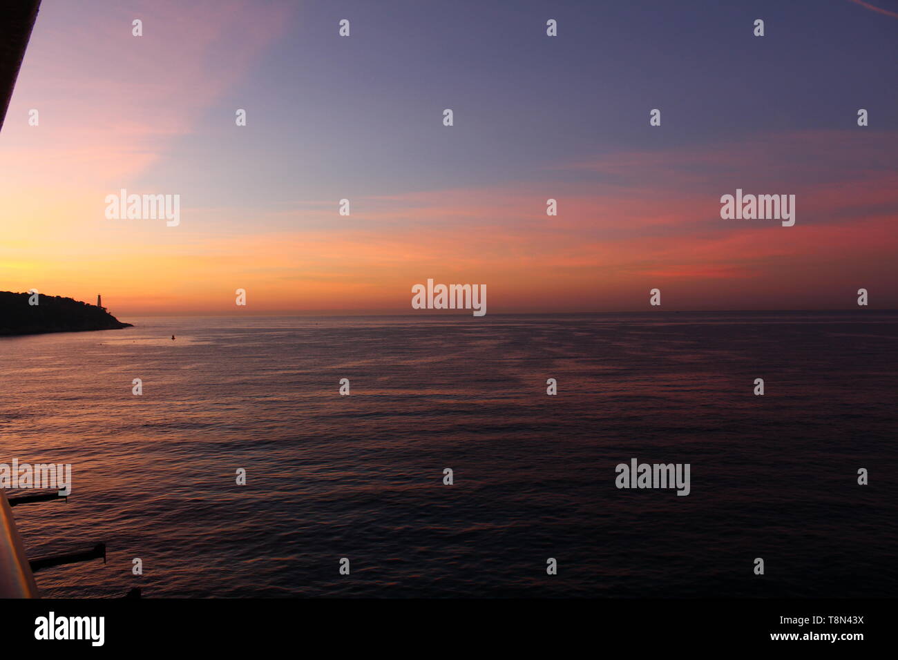 View of a sunrise over the French Riviera, taken from a cruise ship ...