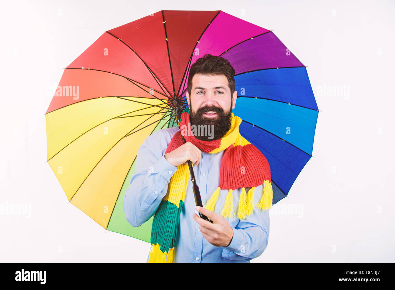 Quite useful for keeping him dry. Rain man. Bearded man with colorful ...