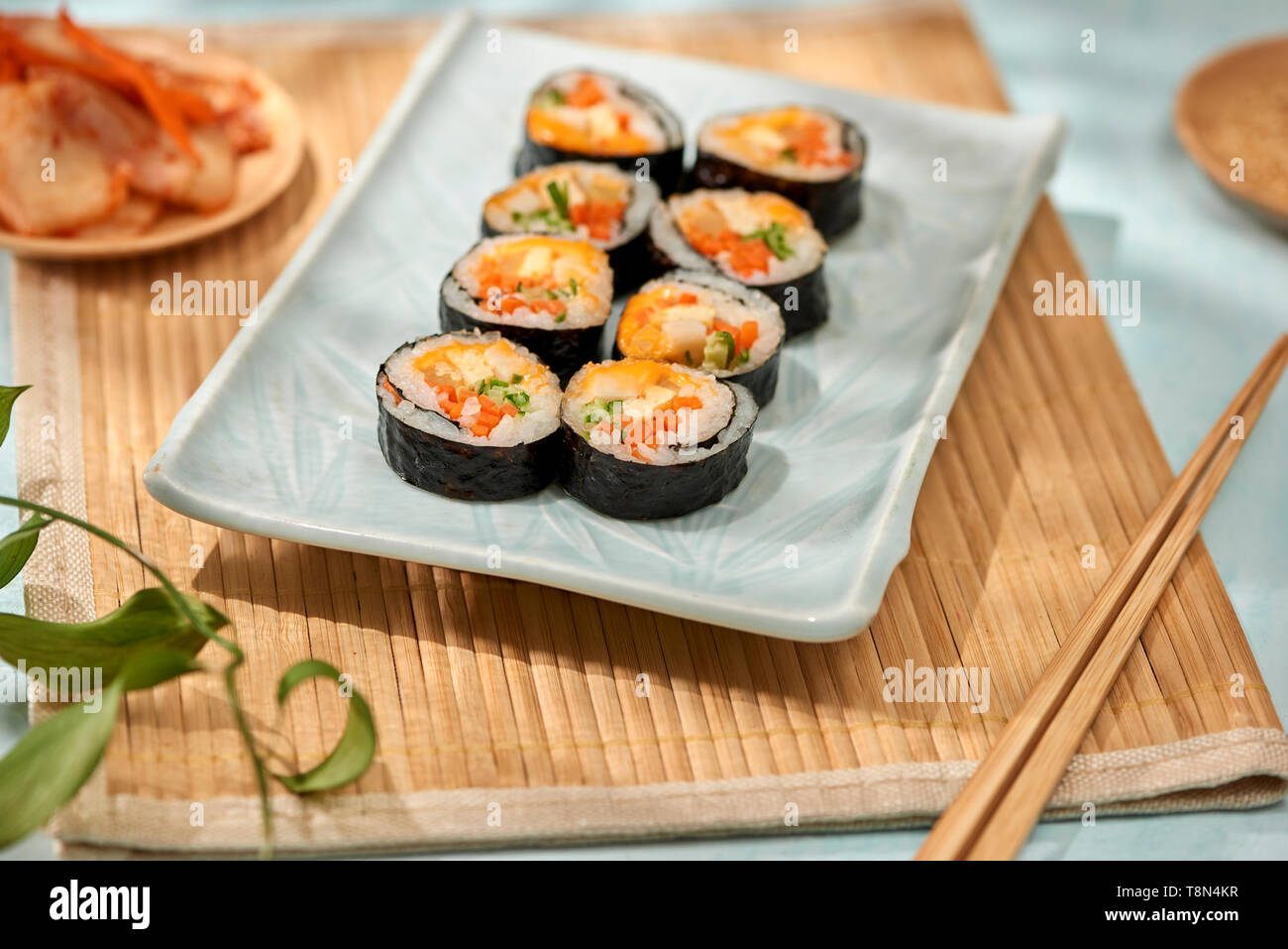 Korean roll Gimbap(kimbob) made from steamed white rice (bap) and ...