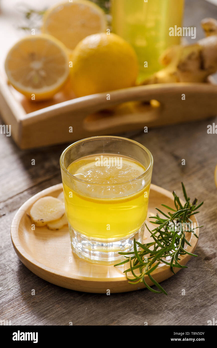 Ginger Ale - Homemade lemon and ginger organic soda drink, copy space ...